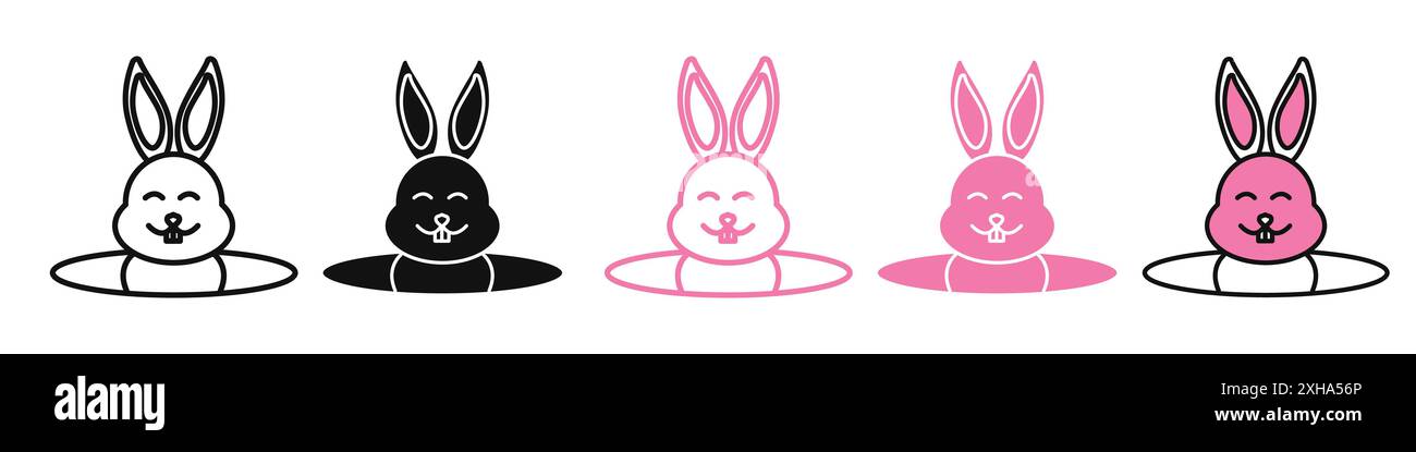 Bunny in hole icon Vector symbol or sign set collection in black and ...