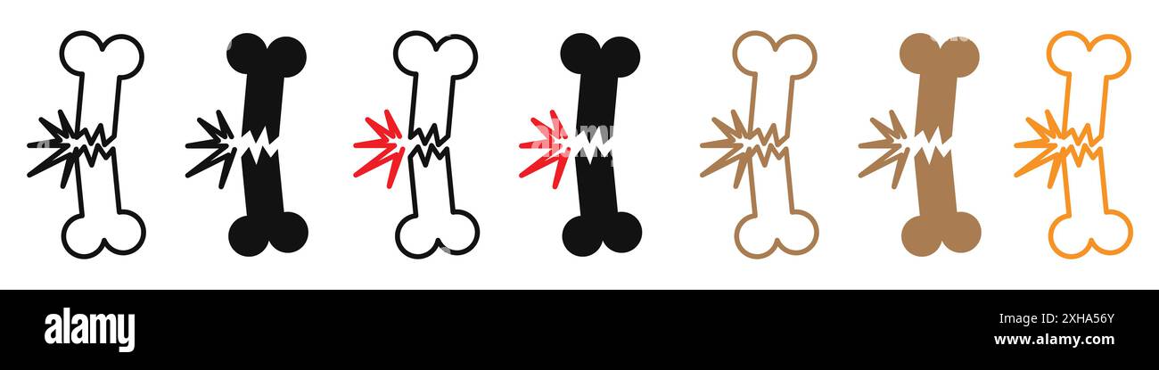 Broken bone icon Vector symbol or sign set collection in black and white outline Stock Vector ...