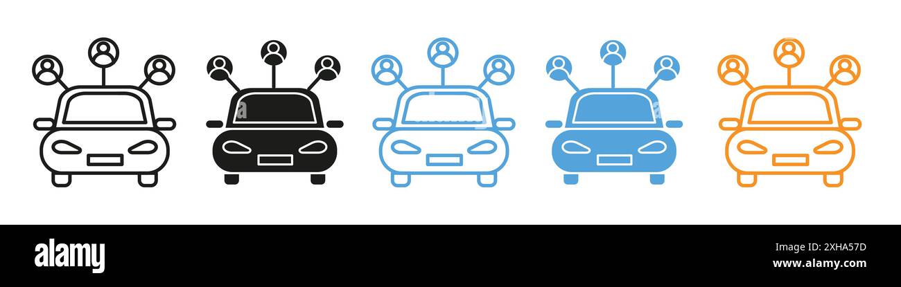 Carpool share icon Vector symbol or sign set collection in black and white outline Stock Vector ...