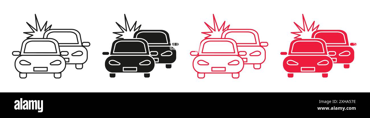 Car crash icon Vector symbol or sign set collection in black and white ...