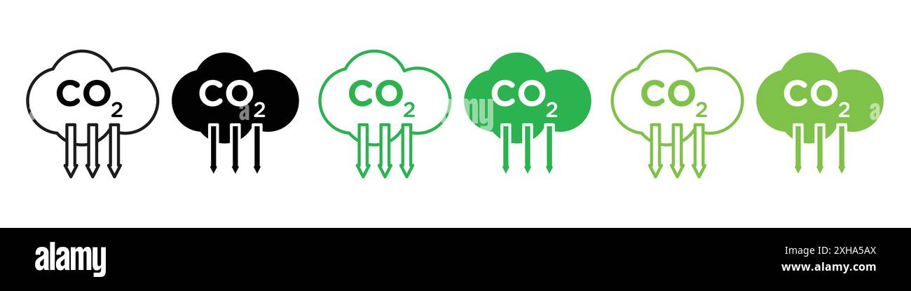 CO2 emissions icon Vector symbol or sign set collection in black and ...