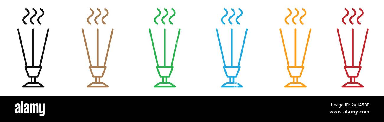 Burning incense stick icon Vector symbol or sign set collection in ...