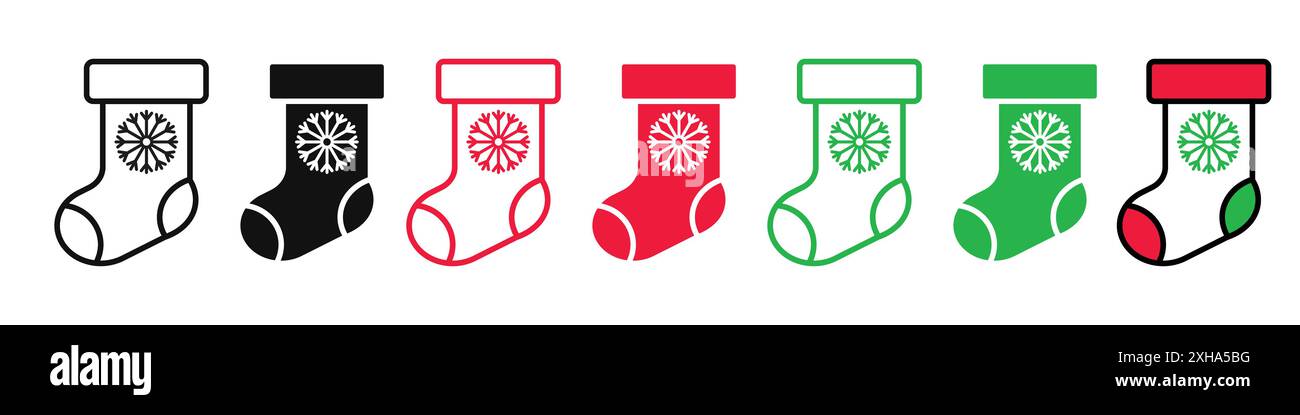 Christmas stocking icon Vector symbol or sign set collection in black ...