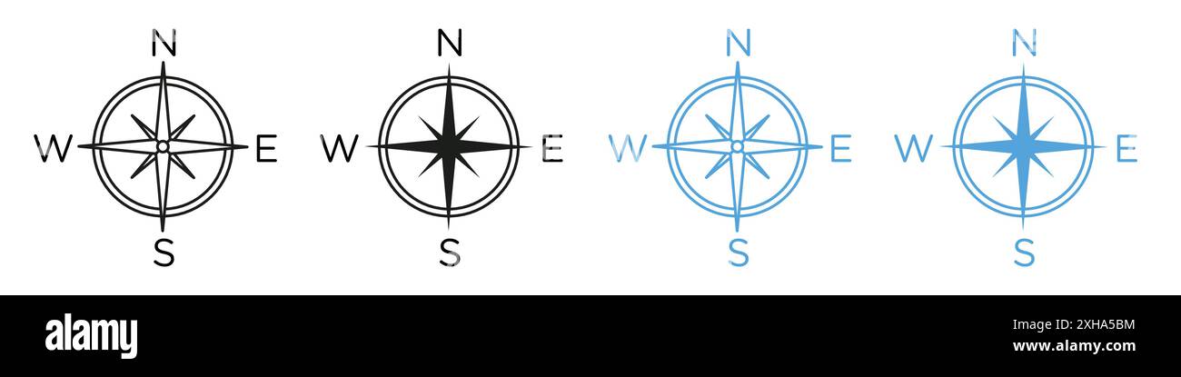 Compass icon Vector symbol or sign set collection in black and white ...