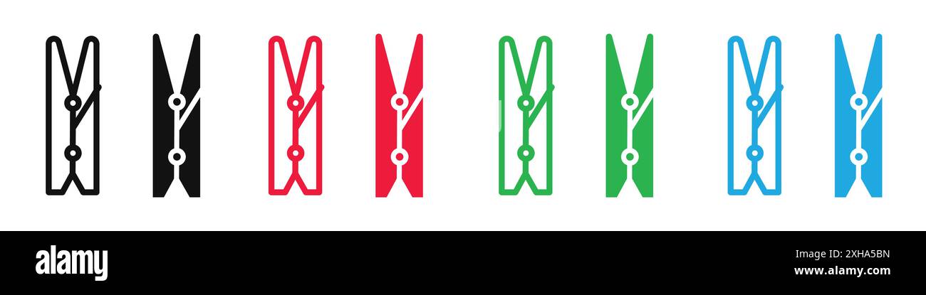 Clothespin icon Vector symbol or sign set collection in black and white ...
