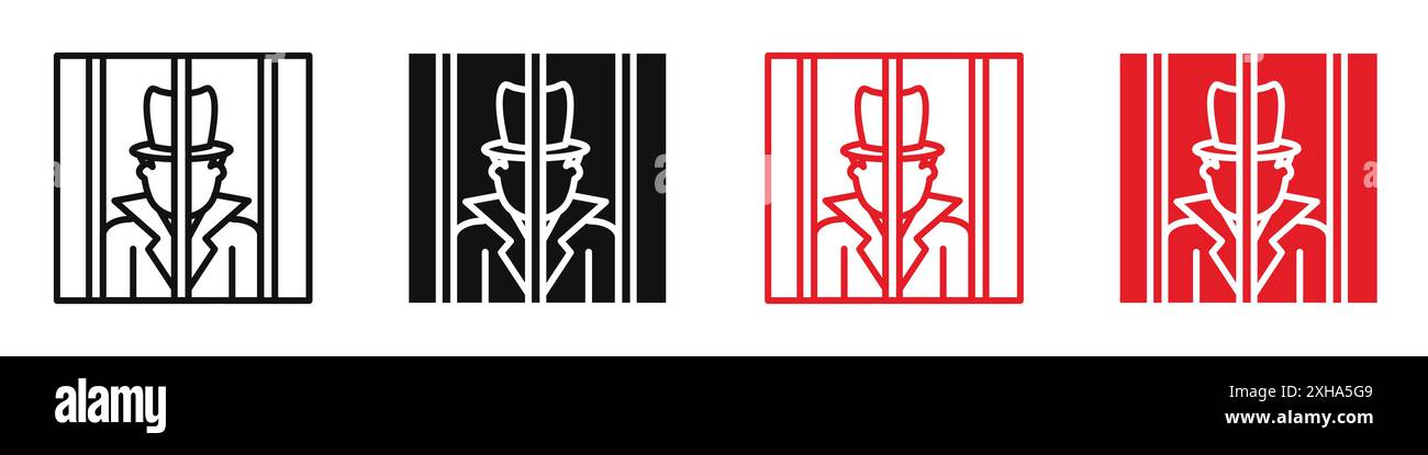 Criminal behind bars icon Vector symbol or sign set collection in black ...