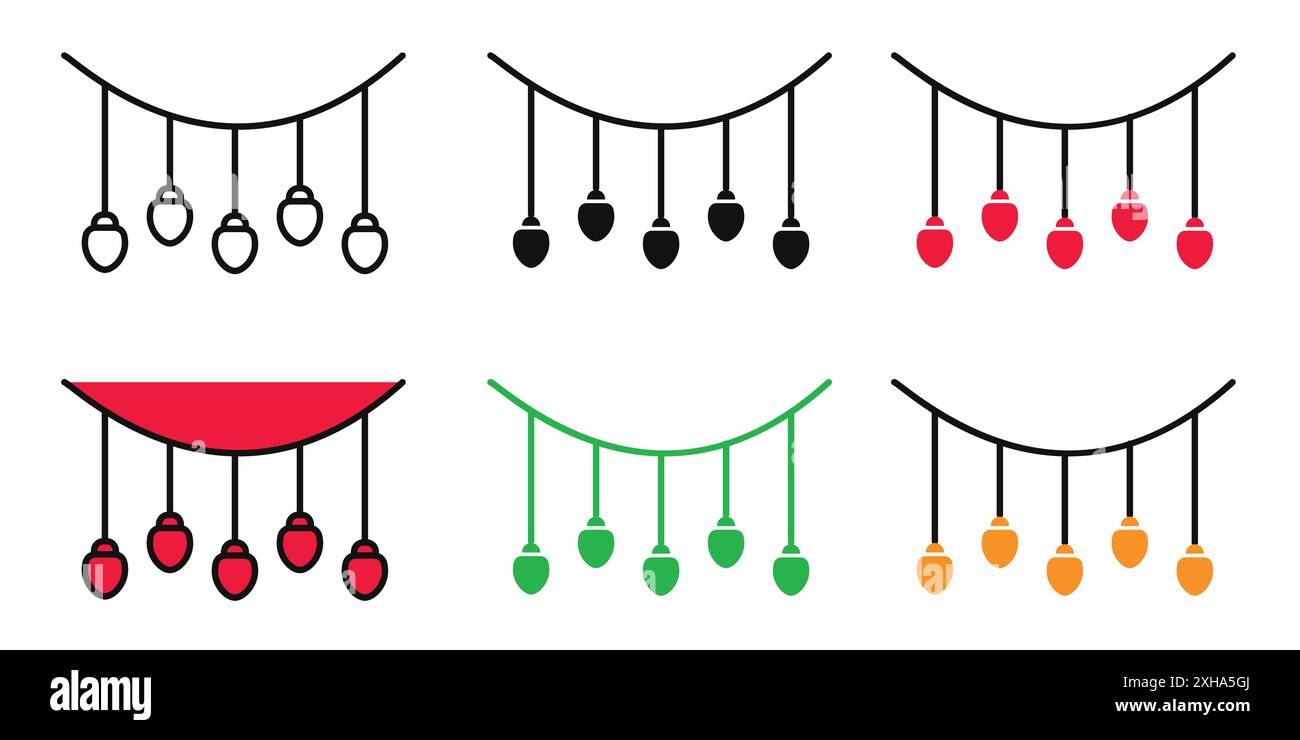 Christmas light icon Vector symbol or sign set collection in black and ...