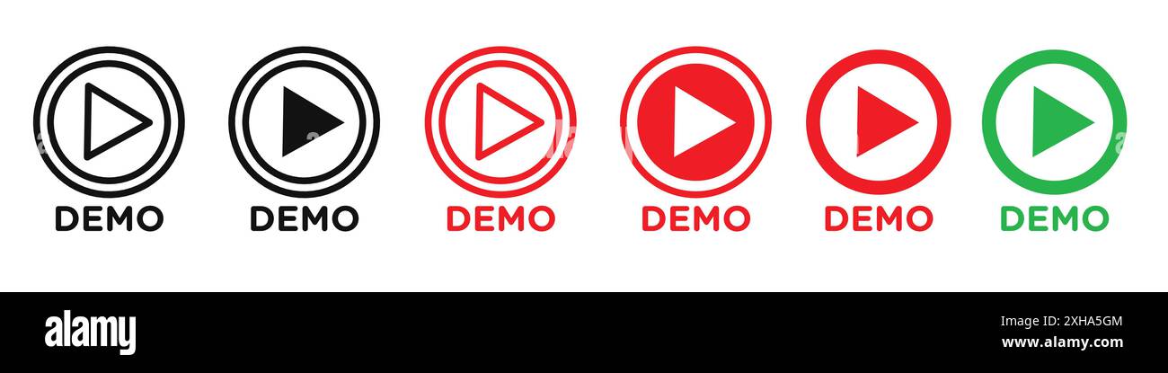 Demo video icon Vector symbol or sign set collection in black and white ...