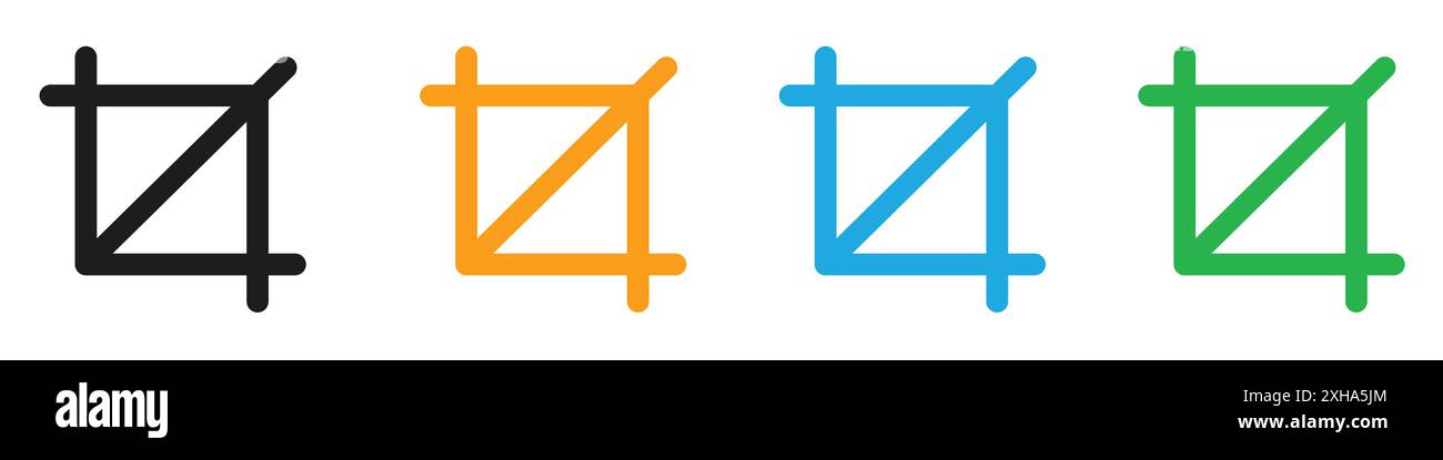 Crop tool icon Vector symbol or sign set collection in black and white ...