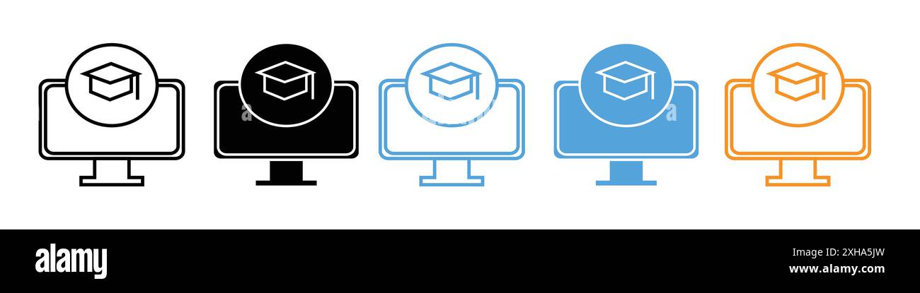 E learning icon Vector symbol or sign set collection in black and white ...