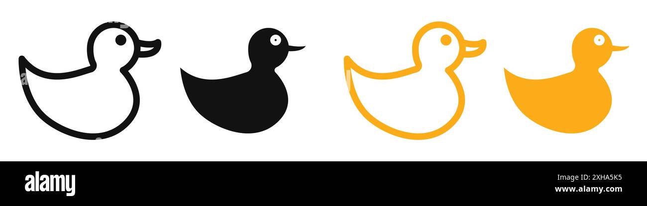 Duck toy icon Vector symbol or sign set collection in black and white outline Stock Vector Image ...