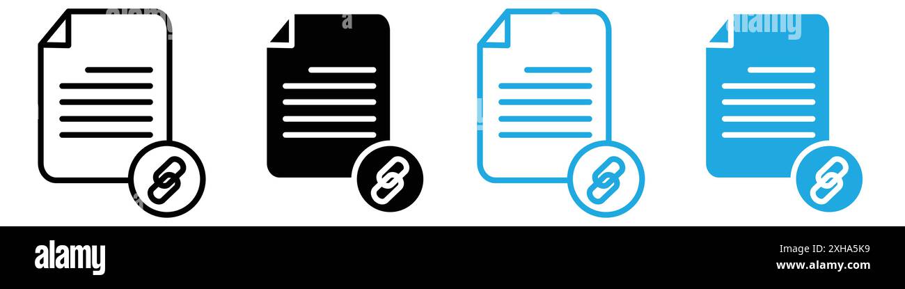 Document link icon Vector symbol or sign set collection in black and ...