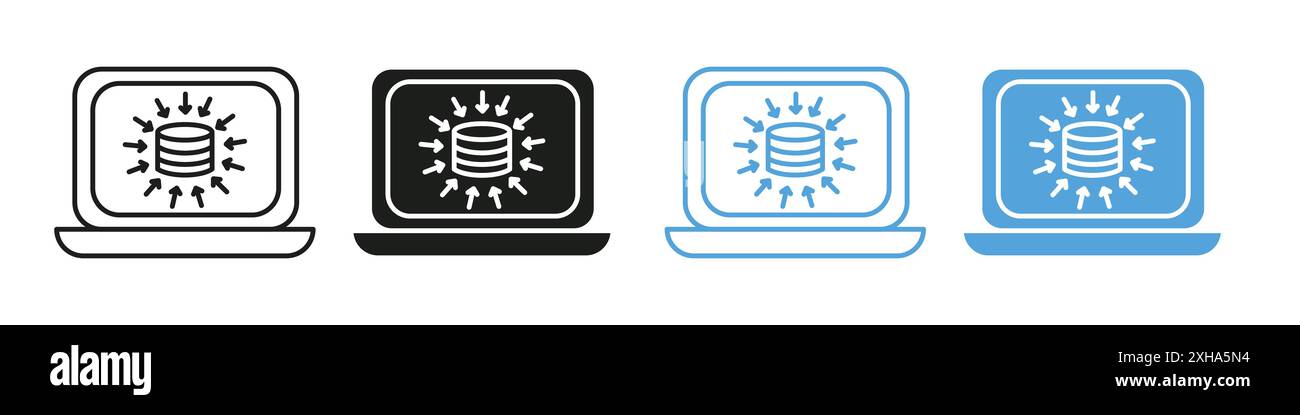 Data Aggregation Icon Vector Symbol Or Sign Set Collection In Black And White Outline Stock