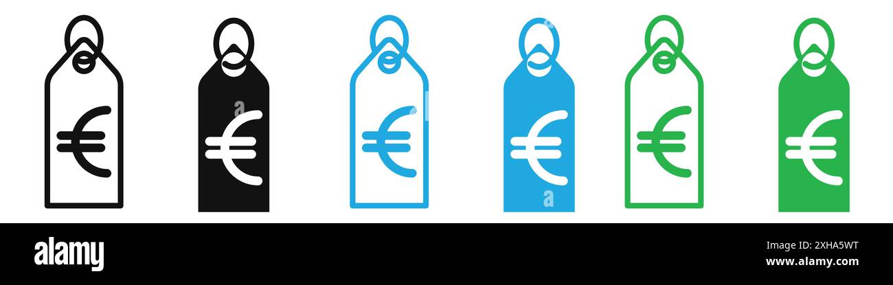 Euro tag icon Vector symbol or sign set collection in black and white ...