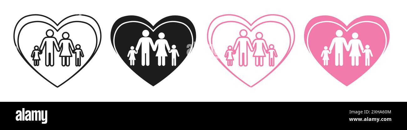 Family icon Vector symbol or sign set collection in black and white ...