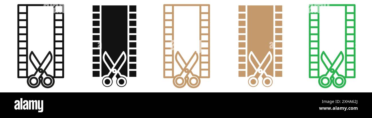 Film editing icon Vector symbol or sign set collection in black and ...