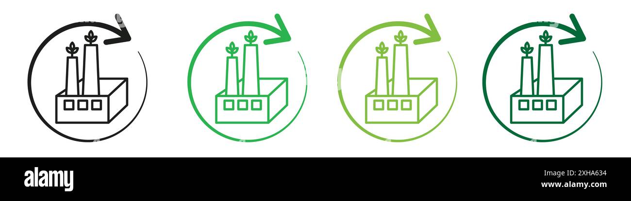 Green factory icon Vector symbol or sign set collection in black and ...