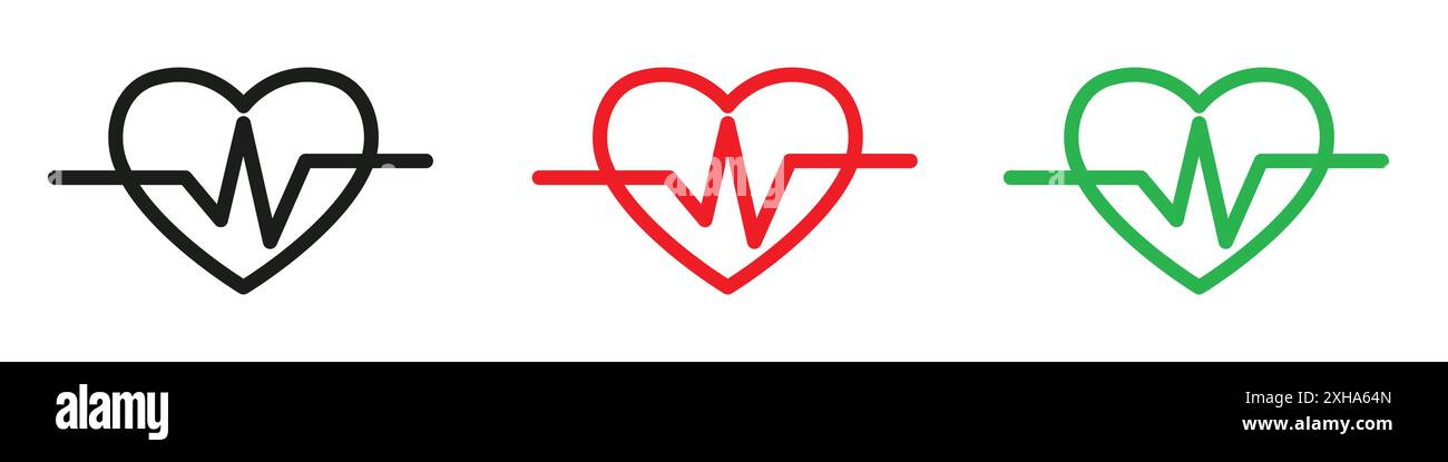 Heart rate pulse icon Vector symbol or sign set collection in black and ...