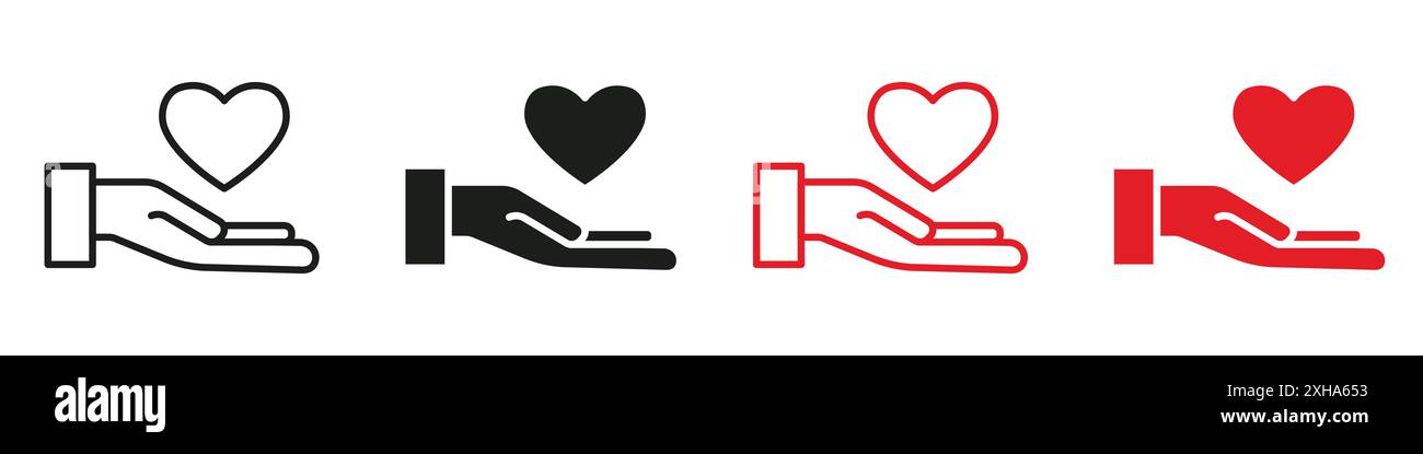 Heart in hand icon Vector symbol or sign set collection in black and ...