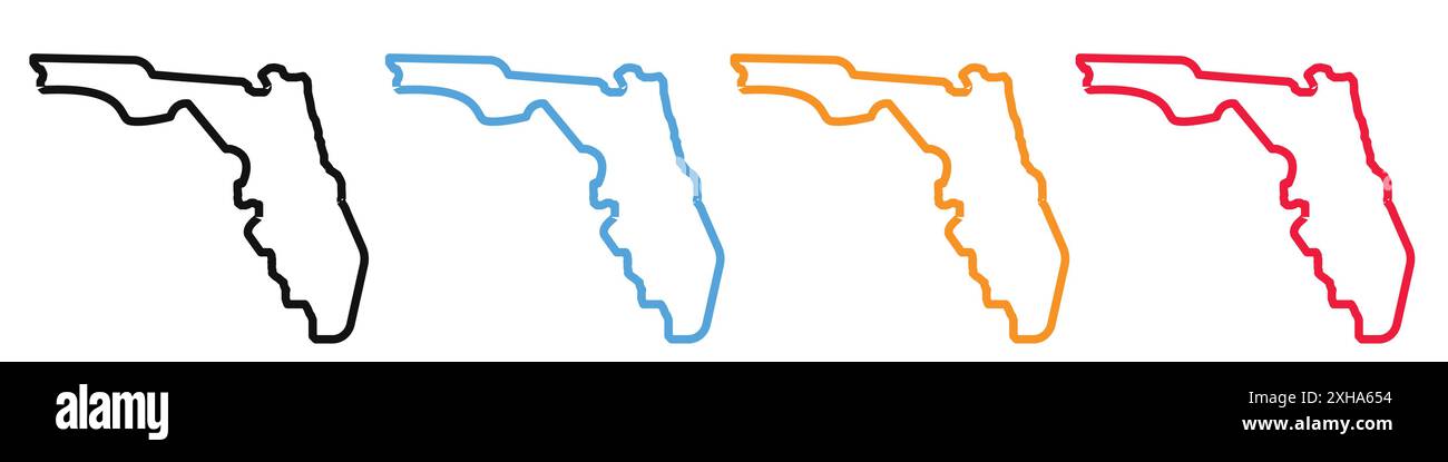 Florida map icon Vector symbol or sign set collection in black and ...