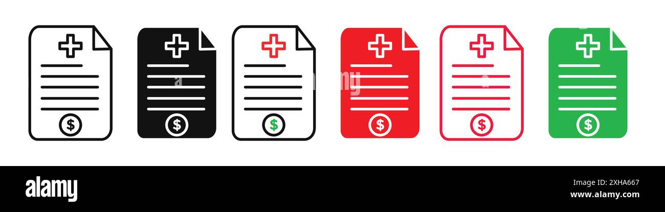 Hospital bill icon Vector symbol or sign set collection in black and ...