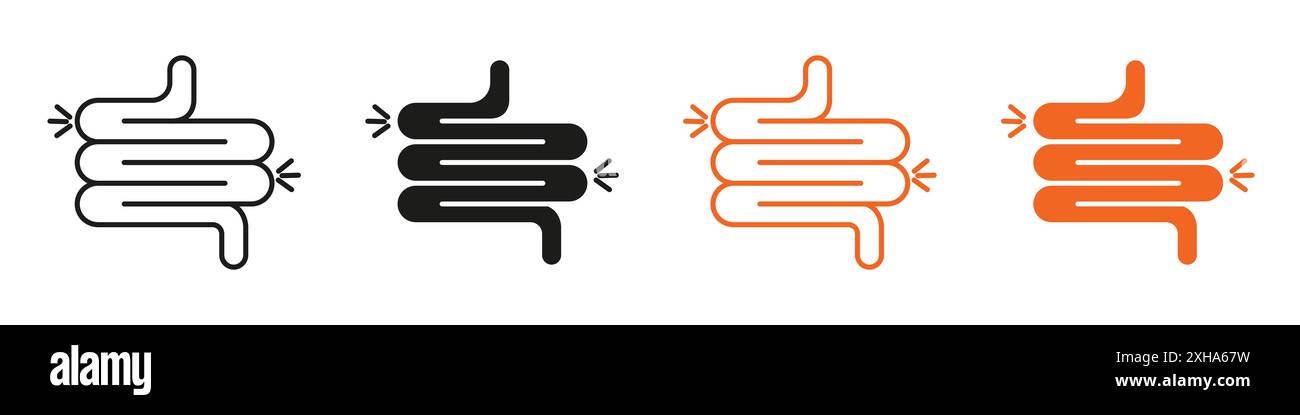 Gut constipation icon Vector symbol or sign set collection in black and ...