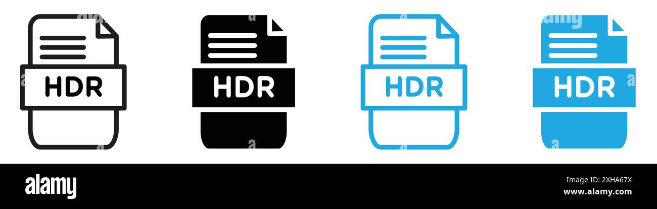 HDR image file extension icon Vector symbol or sign set collection in black and white outline ...