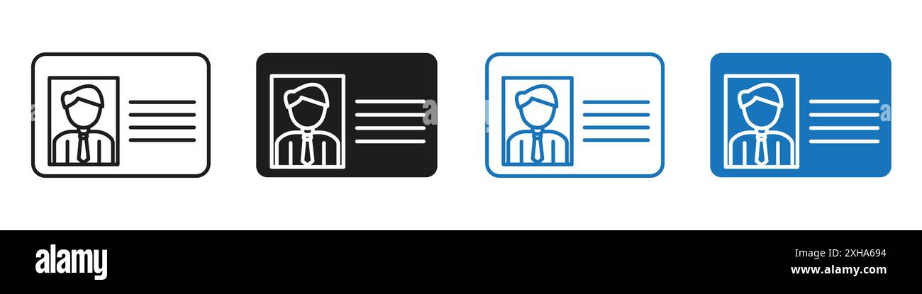 Id card icon Vector symbol or sign set collection in black and white ...