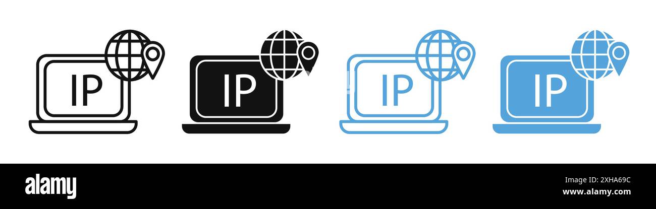 IP icon Vector symbol or sign set collection in black and white outline ...