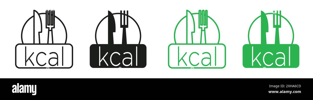 Kcal icon Vector symbol or sign set collection in black and white ...