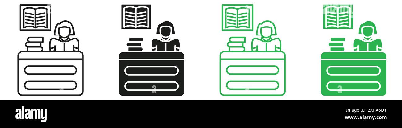 Librarian icon Vector symbol or sign set collection in black and white ...