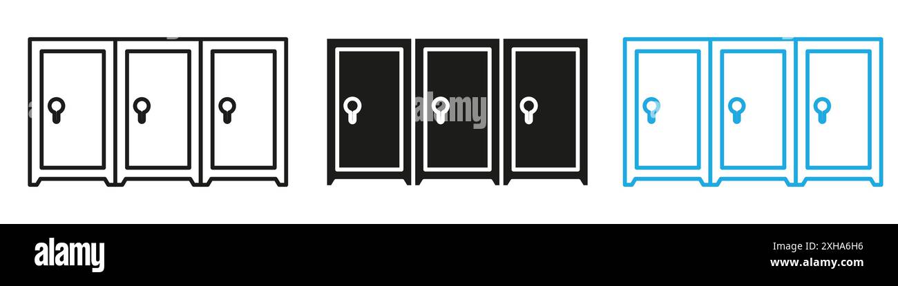 Locker icon Vector symbol or sign set collection in black and white outline Stock Vector Image ...