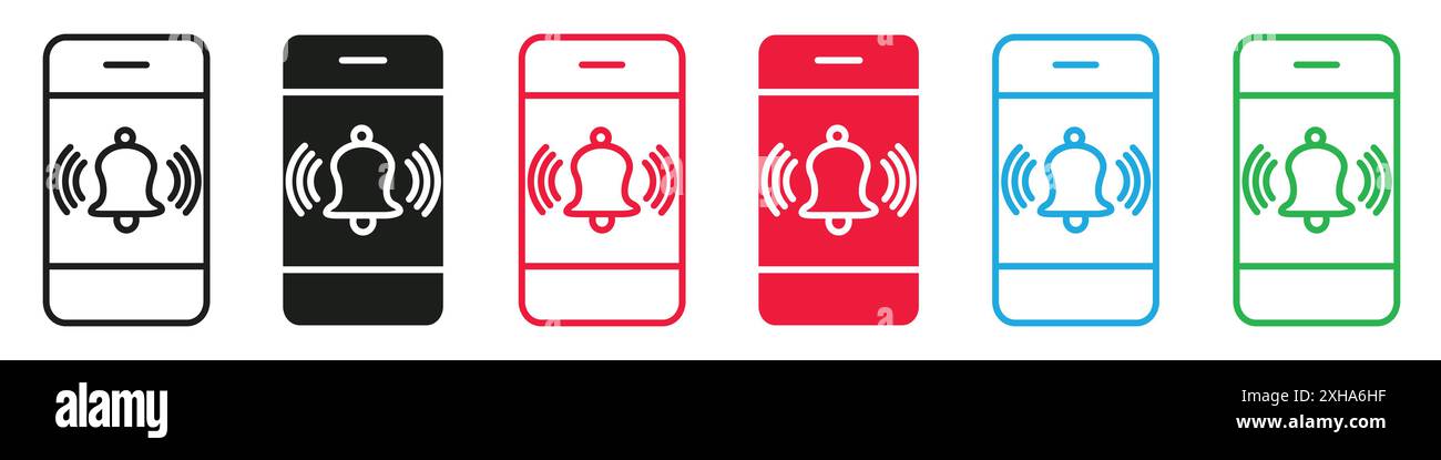 Mobile alarm icon Vector symbol or sign set collection in black and ...
