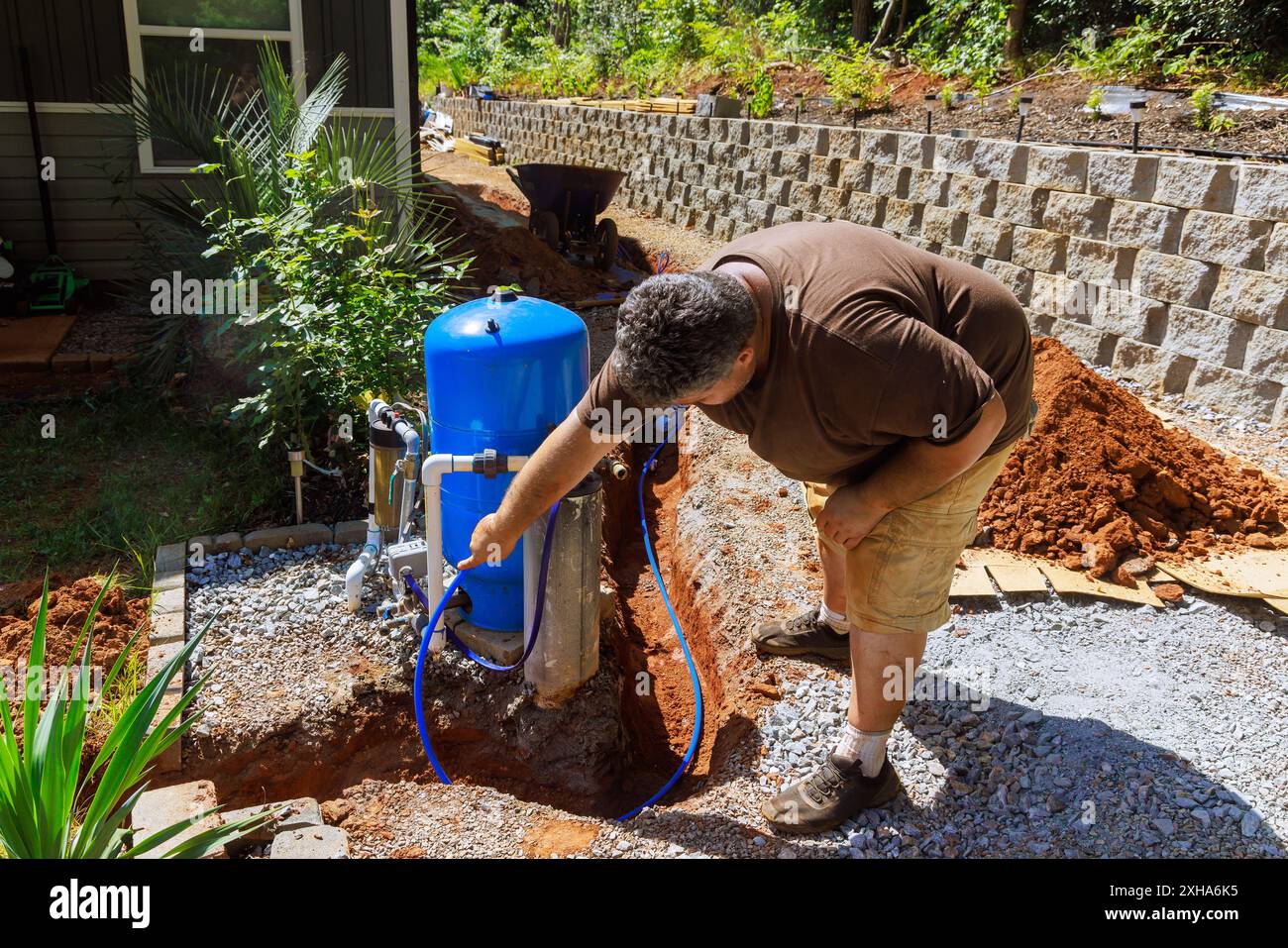 Pipes in trench are ready for connection to home well water system ...