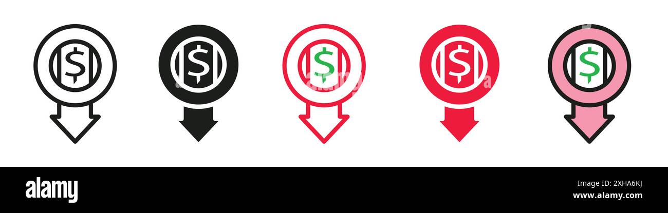 Lower cost icon Vector symbol or sign set collection in black and white ...