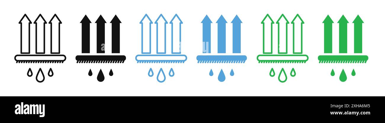 Moisture wicking icon Vector symbol or sign set collection in black and ...