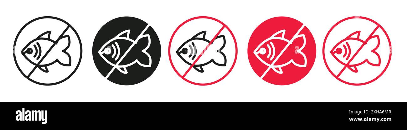 No fish icon Vector symbol or sign set collection in black and white ...