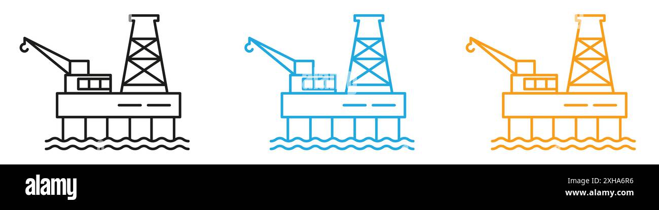 Oil platform icon Vector symbol or sign set collection in black and ...