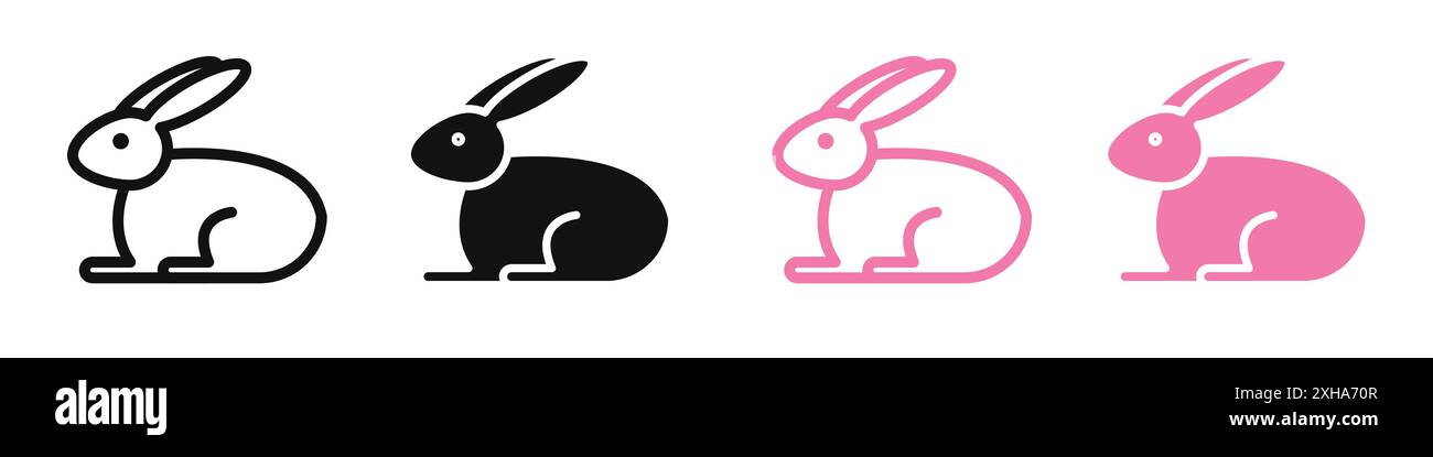 Rabbit icon Vector symbol or sign set collection in black and white ...