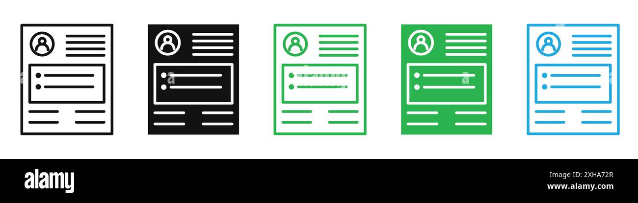 Resume icon Vector symbol or sign set collection in black and white outline Stock Vector Image ...