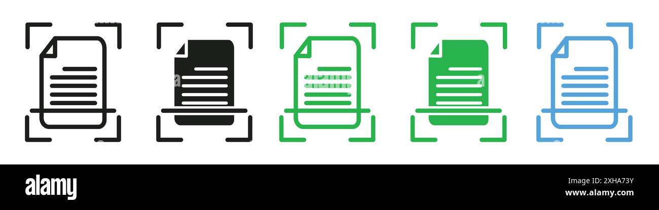 Scan documents icon Vector symbol or sign set collection in black and white outline Stock Vector ...