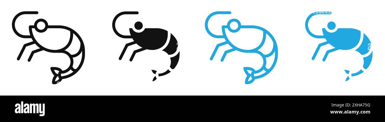 Shrimp icon Vector symbol or sign set collection in black and white ...
