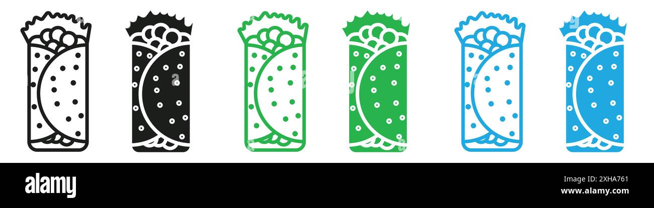 Shawarma icon Vector symbol or sign set collection in black and white ...