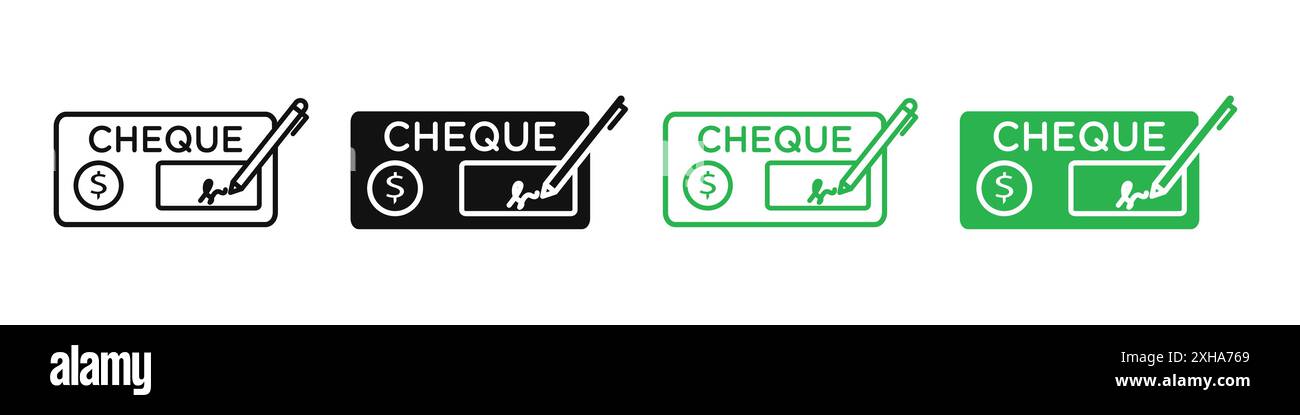 Signing cheque icon Vector symbol or sign set collection in black and ...
