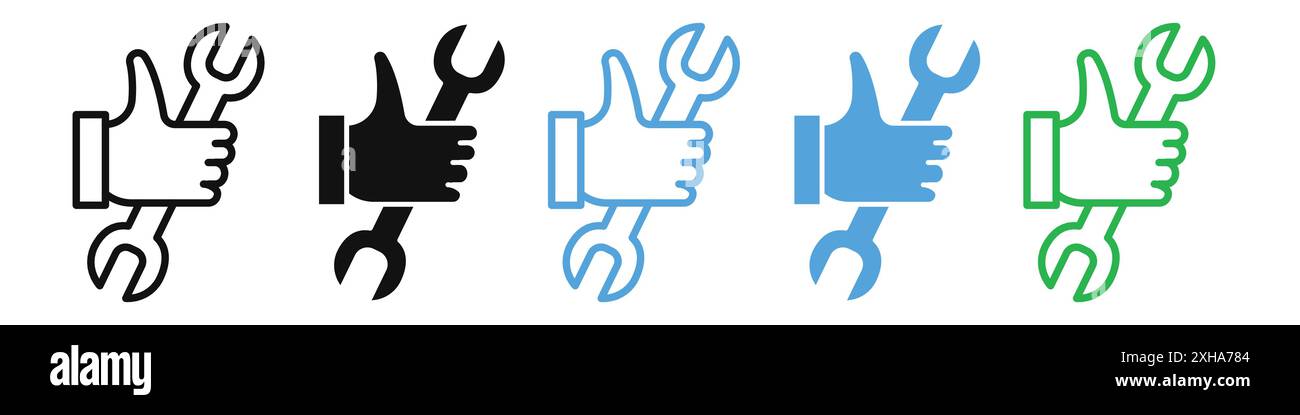 Spanner in hand icon Vector symbol or sign set collection in black and ...
