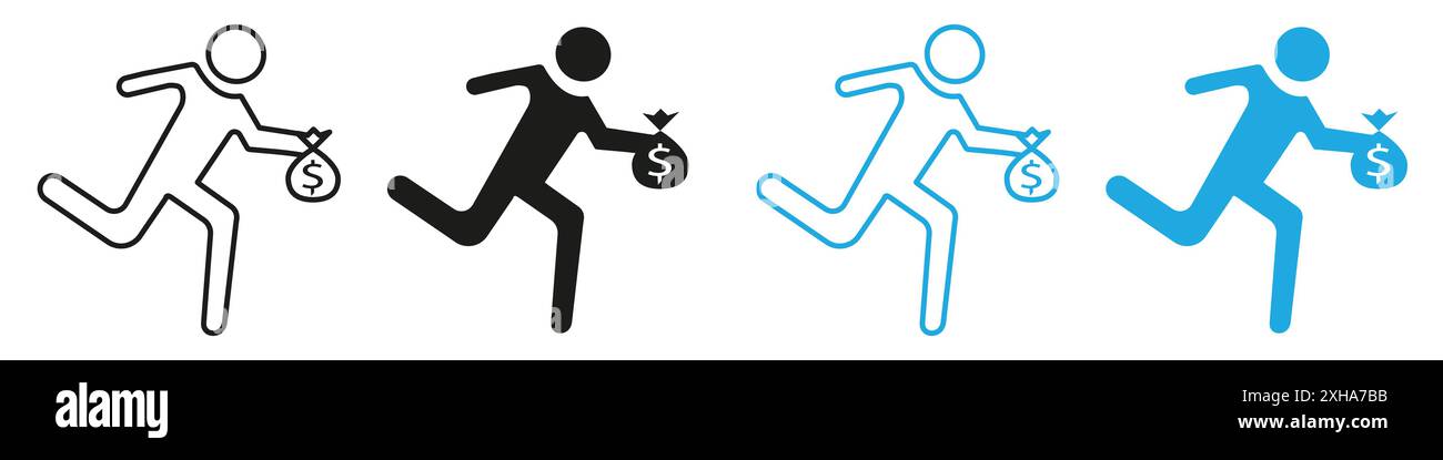 Thief icon Vector symbol or sign set collection in black and white ...