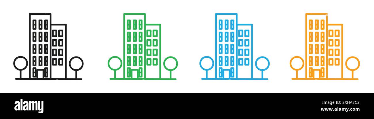 Tall buildings icon Vector symbol or sign set collection in black and ...