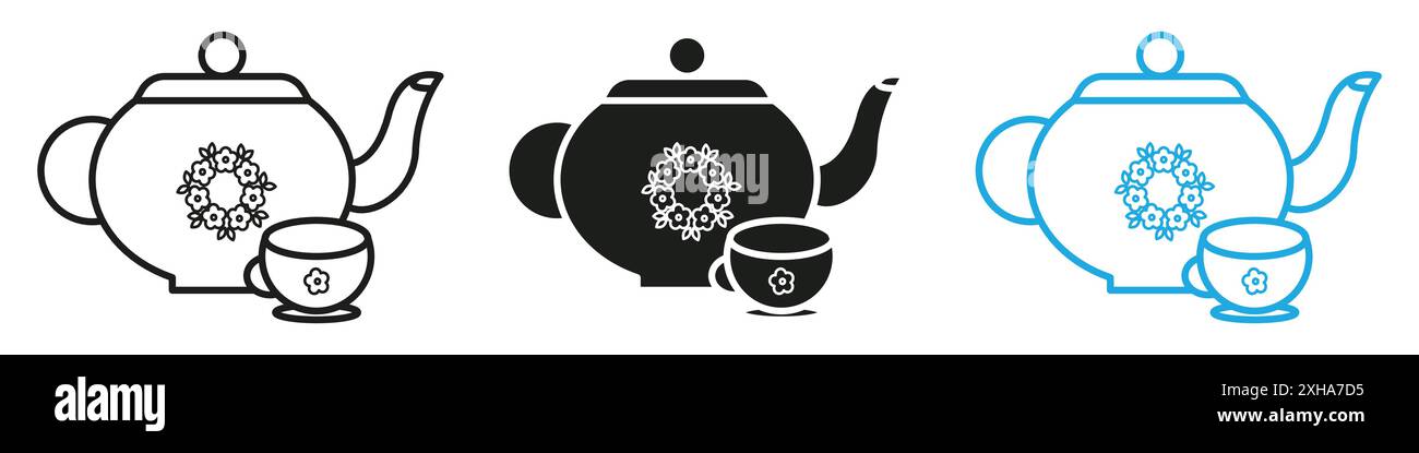 Teapot icon Vector symbol or sign set collection in black and white ...