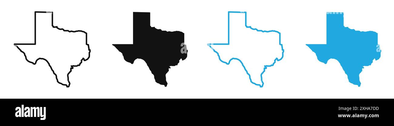 Texas map icon Vector symbol or sign set collection in black and white ...