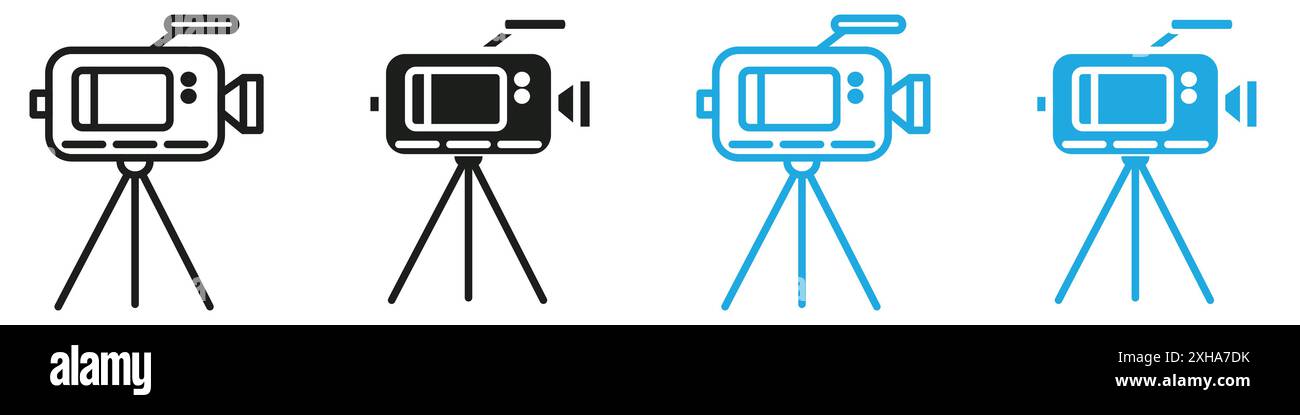 TV camera icon Vector symbol or sign set collection in black and white ...